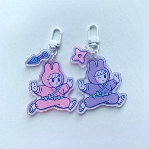 Ninja Bunny Girl Acrylic Charm Keychain - Etsy