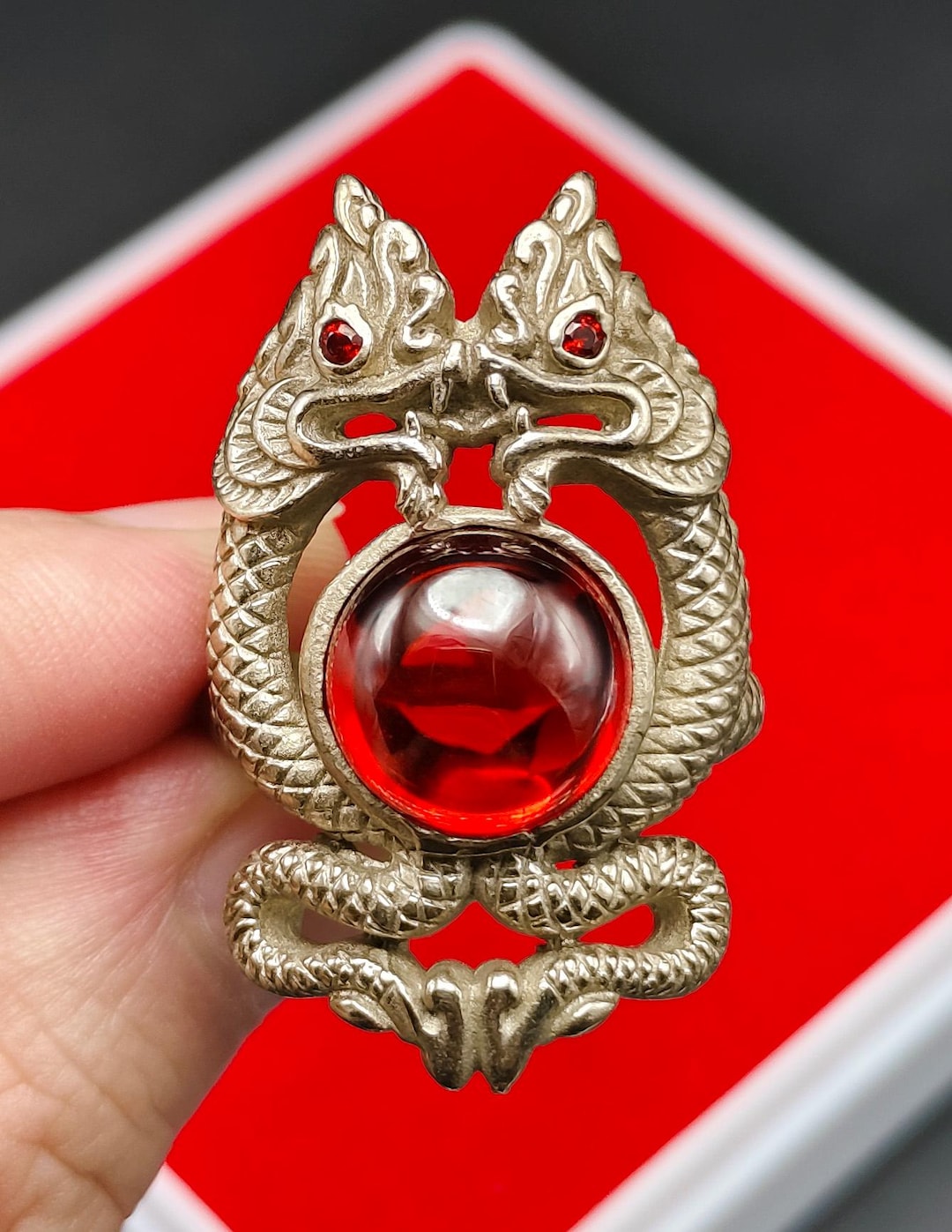 Red Naga Eye 2 Serpent Snake Thai Amulet Magic Charm Talisman Fortune ...