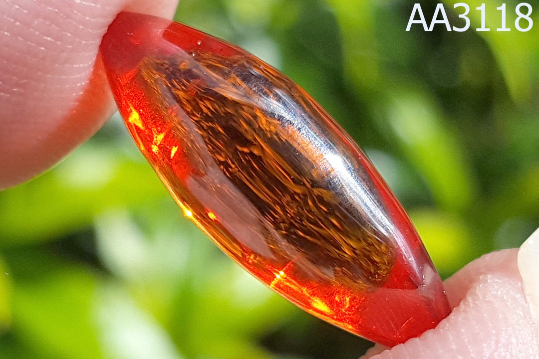 Power Mystic Orange Shape Long Bicone Naga Eye Gem Crystal Thai Amulet ...