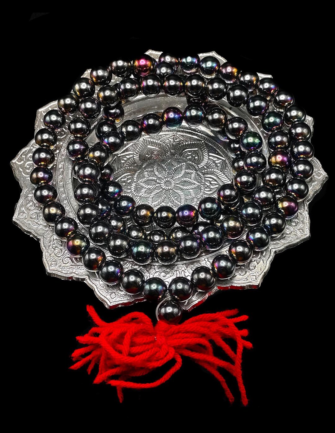 32" Black Leklai Magnetic Somdej Toh Wat Phra Kaew 10mm Beads Necklace ...