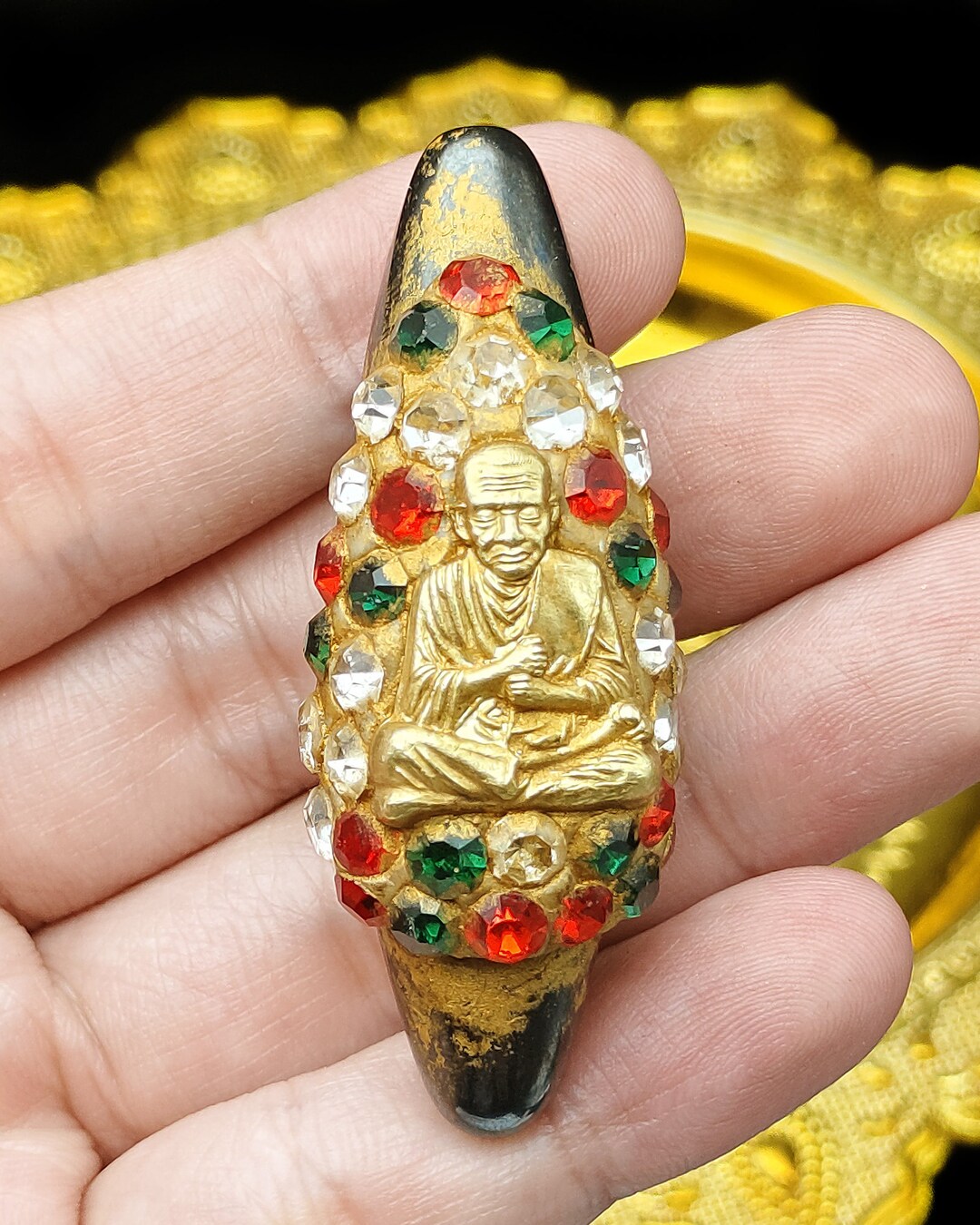 Mysterious Sacred Magnetic Black Leklai Stone Torpedo Carved LP Toh Magic Fetish Wealth Luck ...