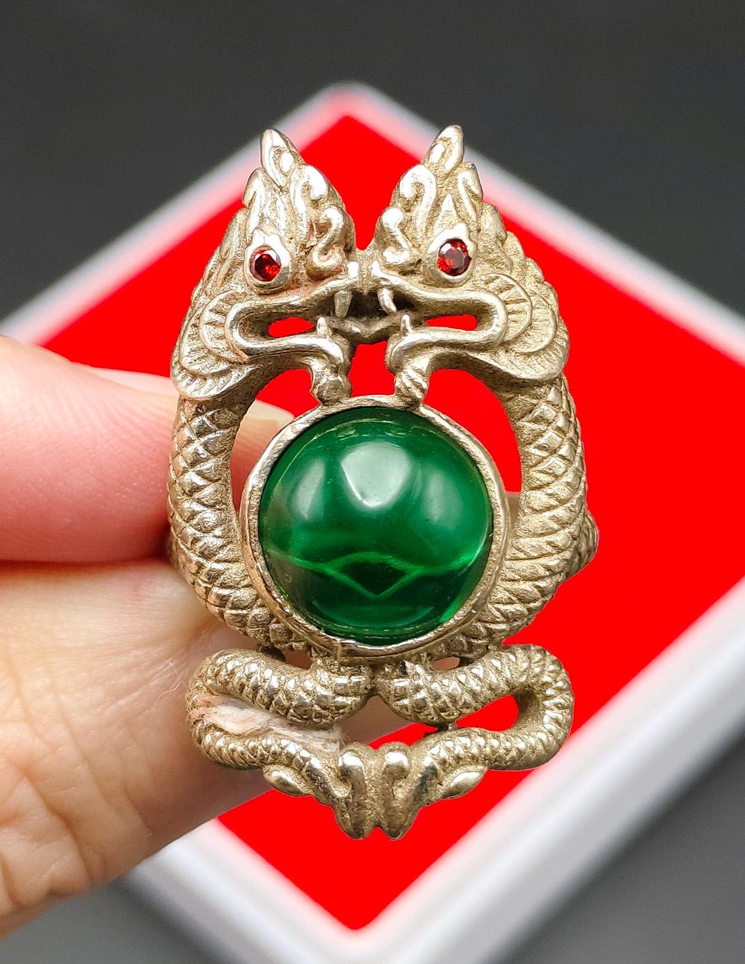 Green Naga Eye 2 Serpent Snake Thai Amulet Magic Charm Talisman Fortune ...