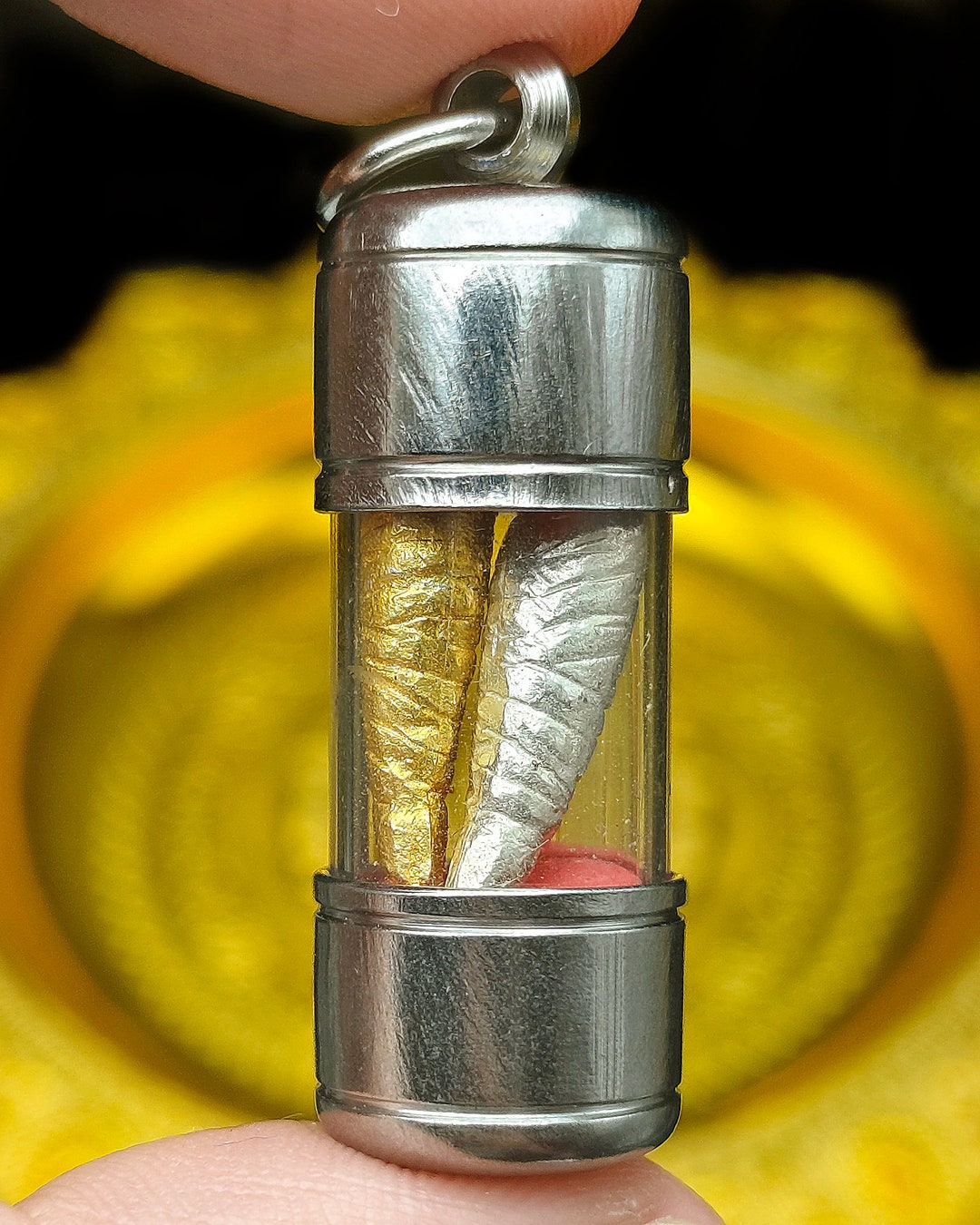 Mysterious Sacred Fang Gold Silver Leklai Takrut Magic Fetish Talisman ...