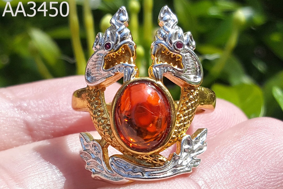 Twin Naga Dragon Serpent Red Naga Eye Crystal Gems Stone Charm Talisman ...