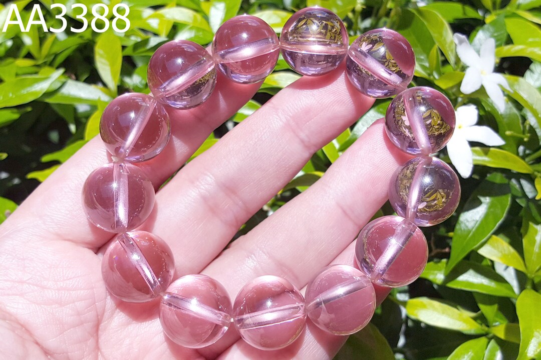 15mm HUGE Mystic Pink Naga Eye Crystal Gems Stone Mala Bracelet Prayer ...