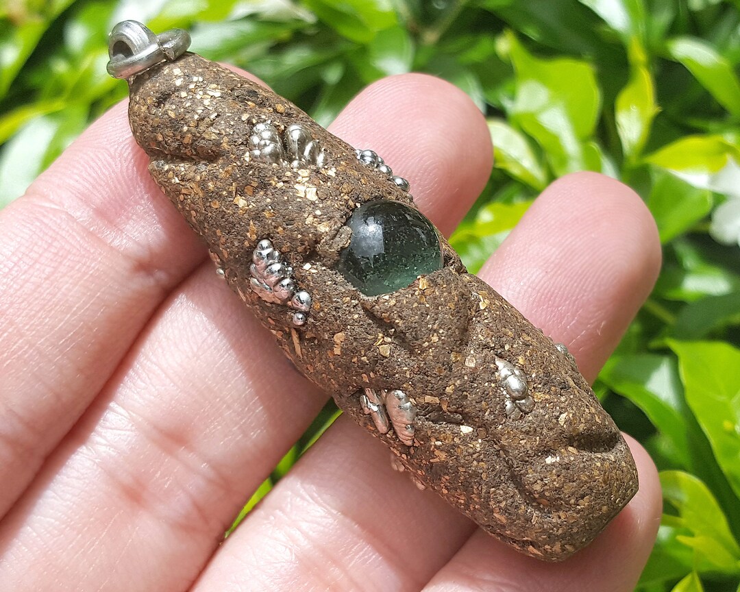 Holy Takrut Leklai Stone Cluster Badge Green Blue Naga Eye Charm Protect Talisman Pendant Thai ...