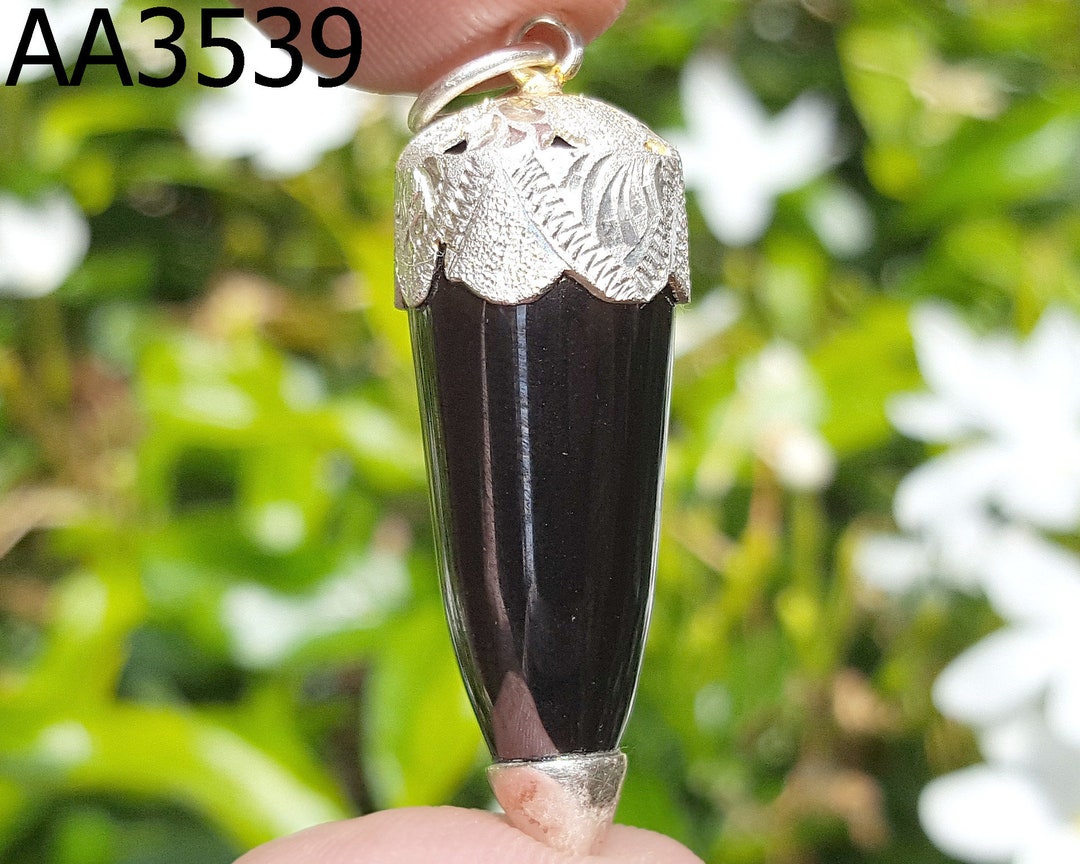 Mystic Black Energy FANG Naga Eye Gem Crystal Silver Cap Pendant Thai ...