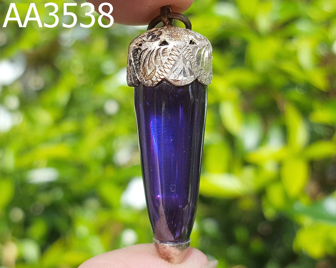 Mystic Purple Energy FANG Naga Eye Gem Crystal Silver Cap Pendant Thai ...