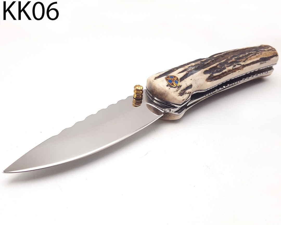 7 Custom Folding Pocket Knife Stainless Steel 440c Blade Wild Antler Deer Horn Handle KK06 - Etsy