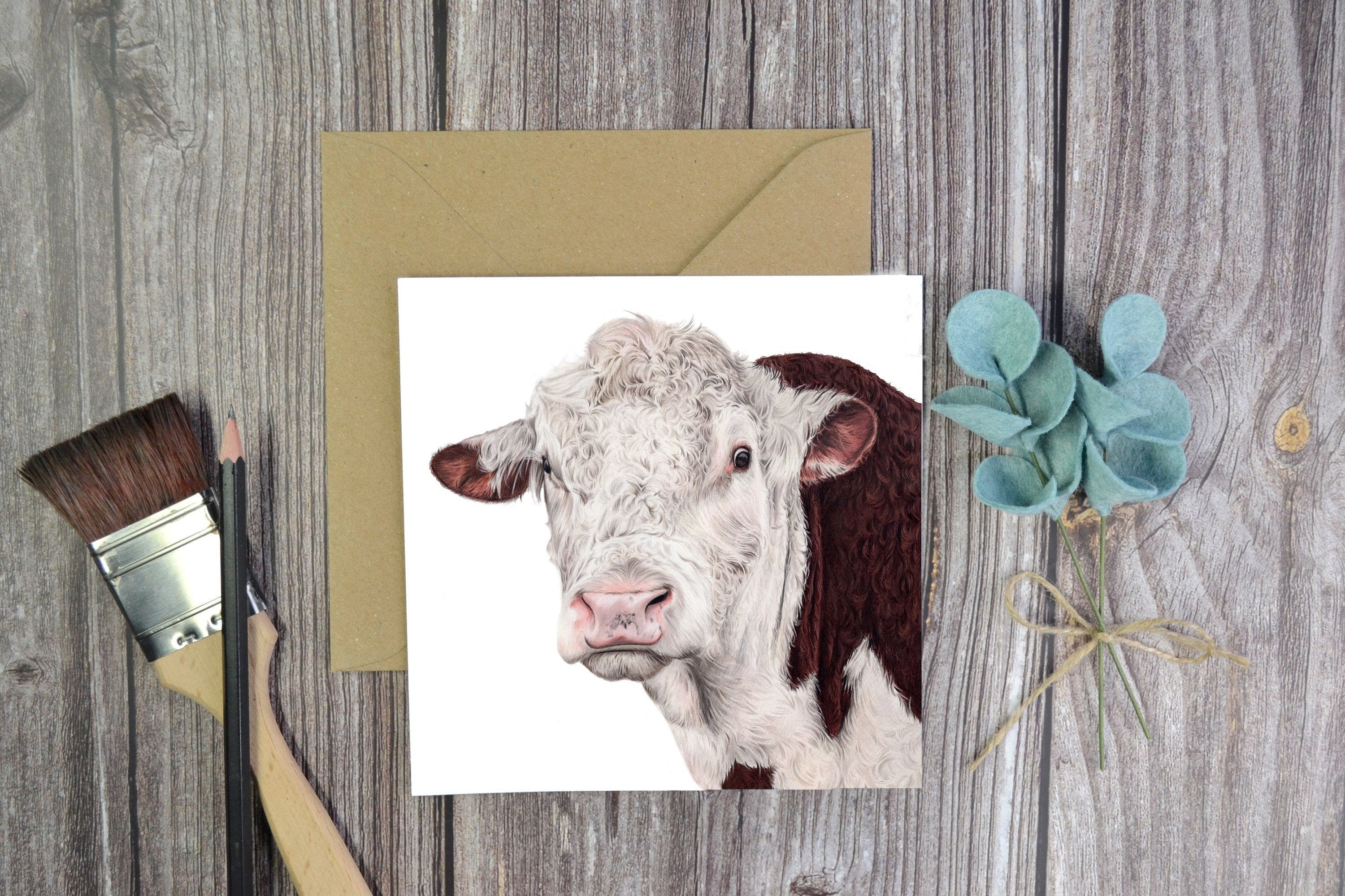 Hereford Cow Birthday Card Cow Art Farmer Gift Ideas - Etsy Denmark