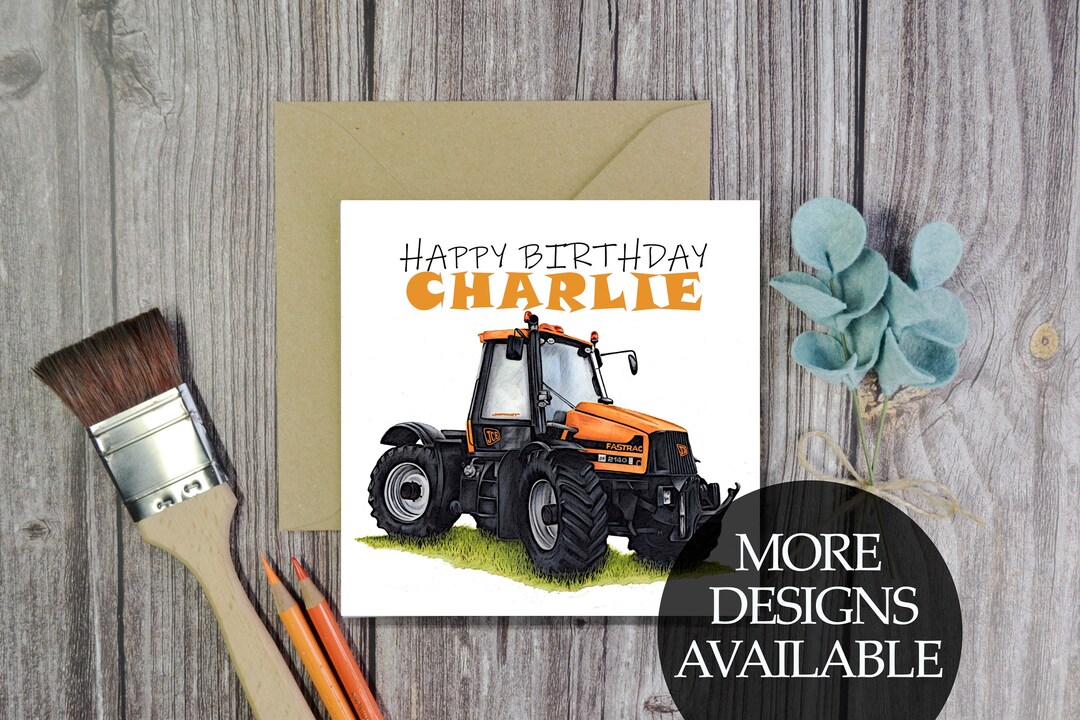 Personalised Tractor Birthday Card, JCB Fastrac, Yellow Tractor, Son ...