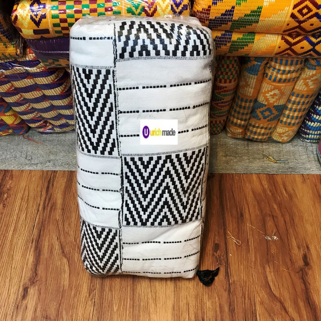 Handwoven Authentic White & Black Kente 2,4, 6 and 12 Yards Ghana Kente ...