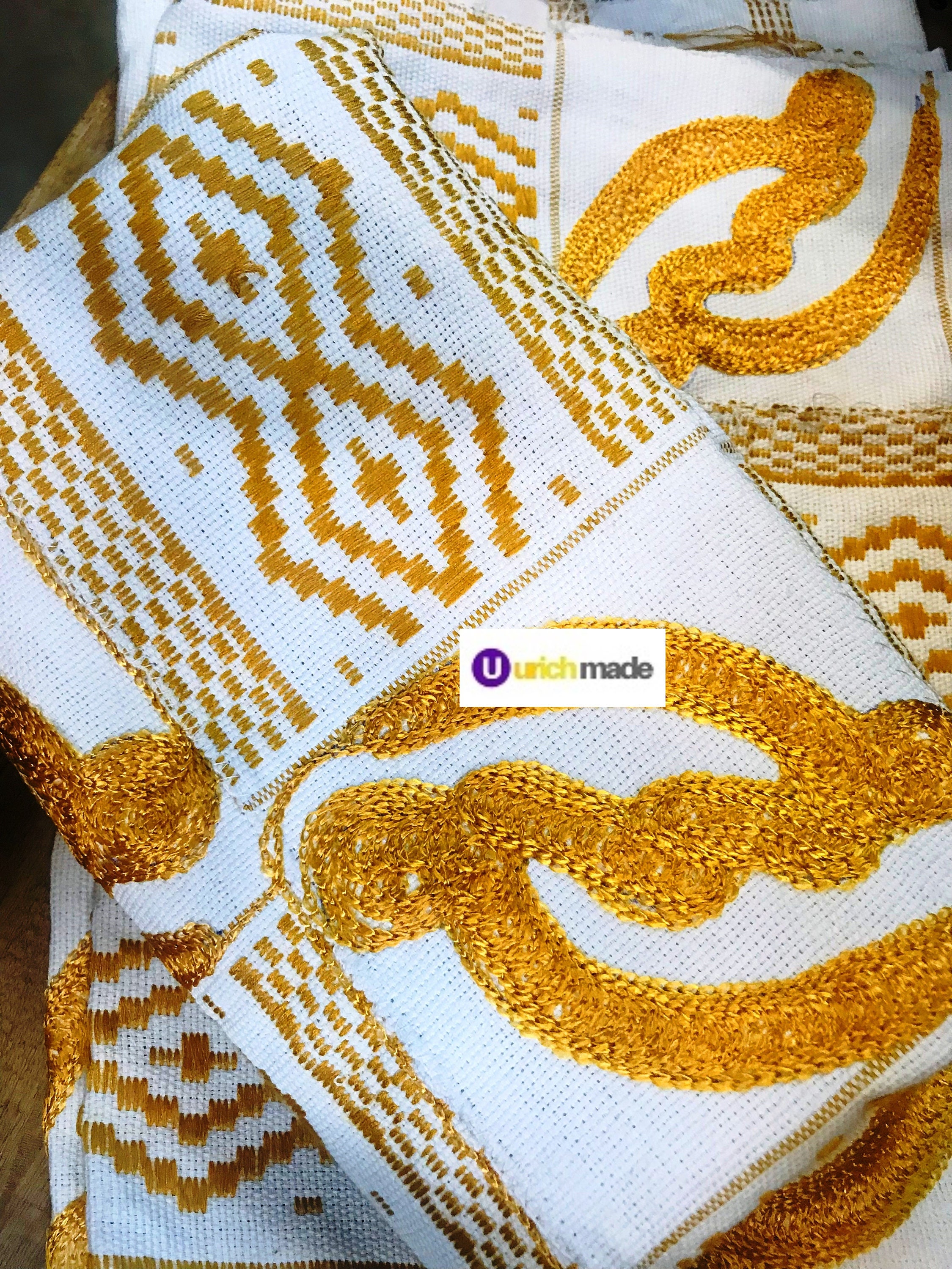 Gold and White Authentic Ghana Kente Cloth and Kente Fabric - Etsy