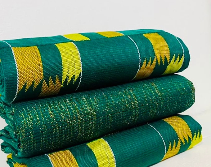 Authentic Green Kente 6 Yards Genuine Ghana Handwoven Kente Fabric and ...