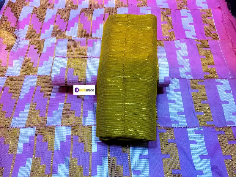 Baby Pink and Gold Authentic Kente 6 Yards Ghana Kente Fabric - Etsy