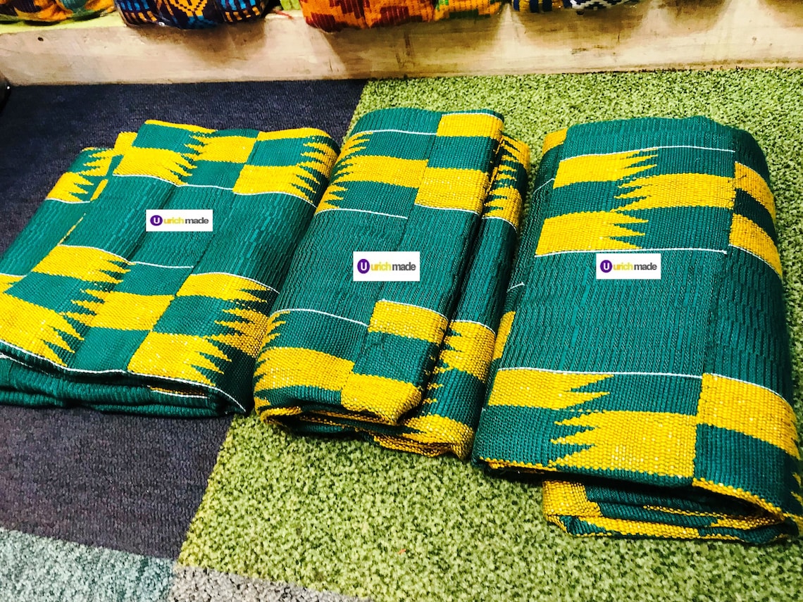 Emerald Green Gold Authentic Kente 6 Yards Genuine Ghana - Etsy