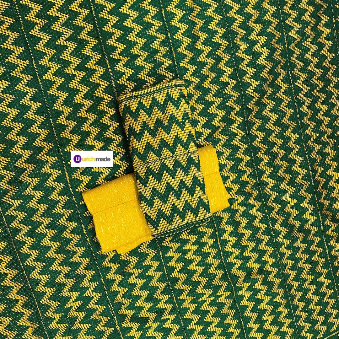Authentic Green & Gold Kente Fabric and Kente Cloth 6 Yards From Ghana ...