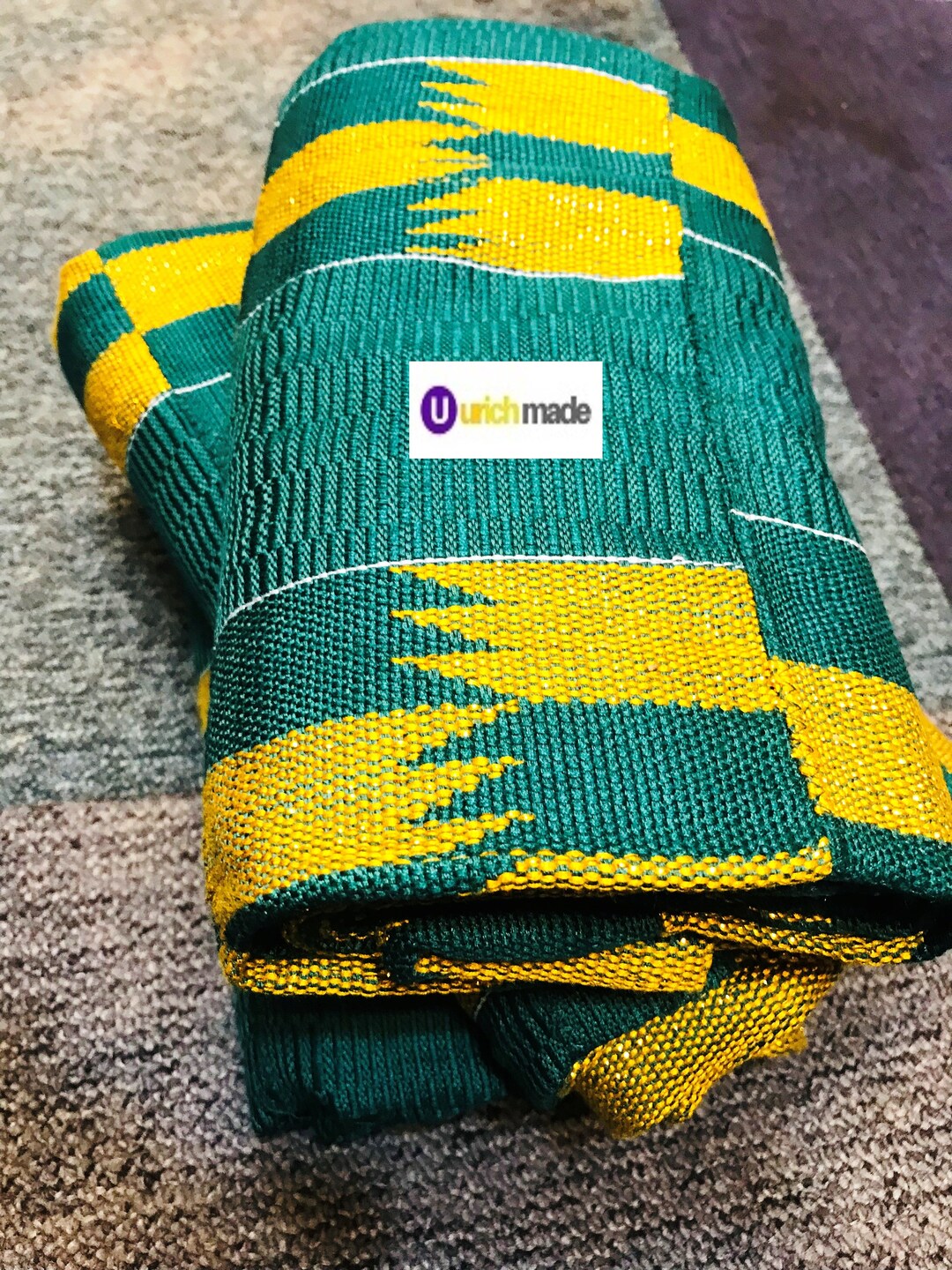 Emerald Green Gold Authentic Kente 6 Yards Genuine Ghana Handwoven ...
