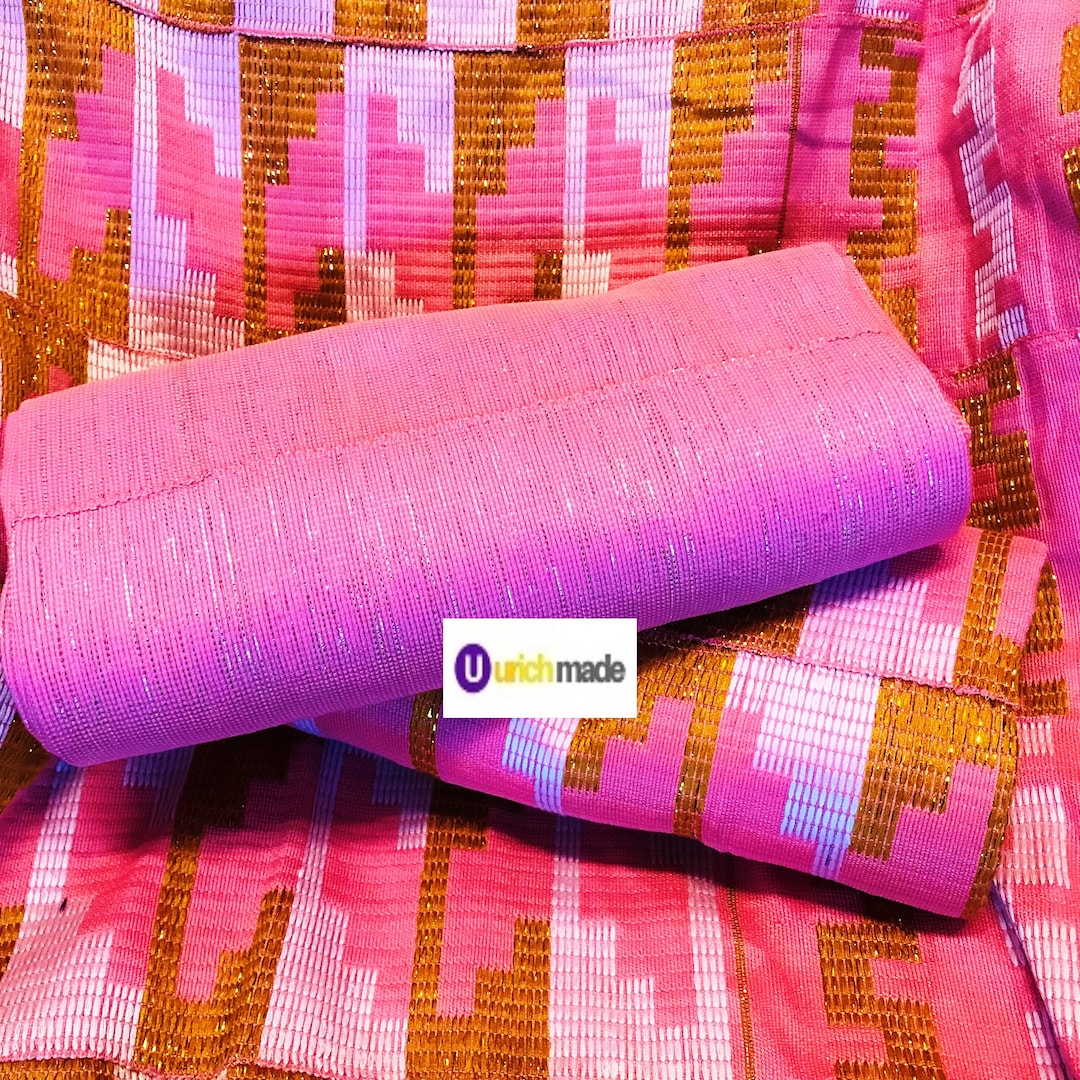 Pink Authentic Kente Yards Genuine Ghana Handwoven Kente Fabric and ...