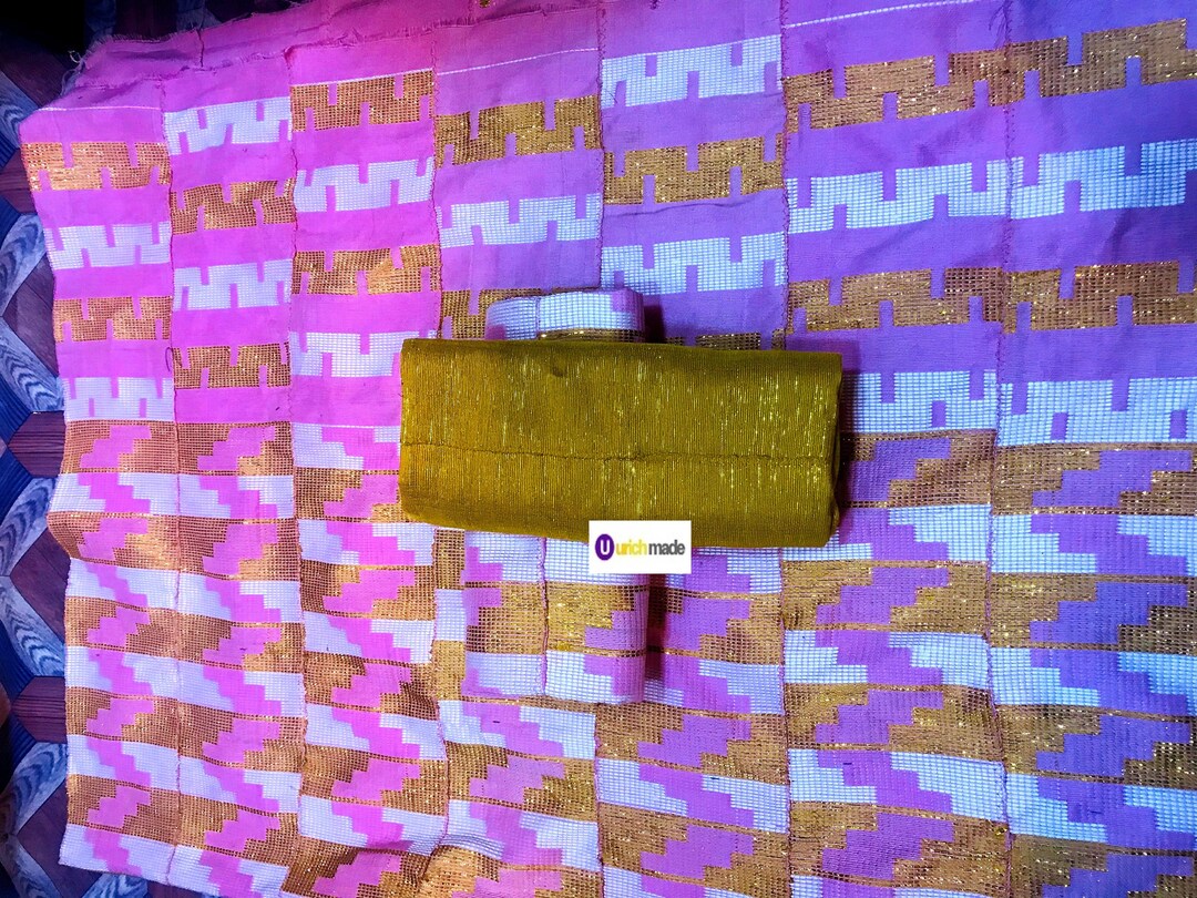 Baby Pink and Gold Authentic Kente 6 Yards Ghana Kente Fabric Kente and ...