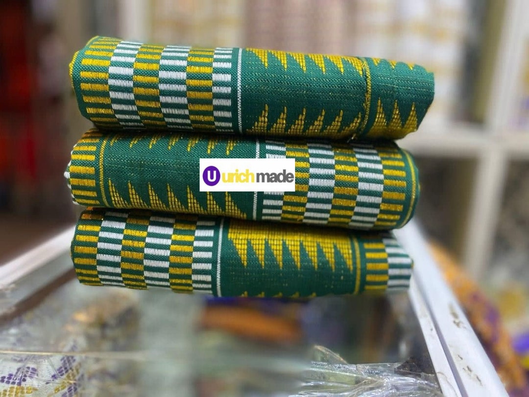 Green,white and Gold Kente Fabric/cloth 6 Yards Genuine Ghana Handwoven Kente Bonwire Kente. - Etsy