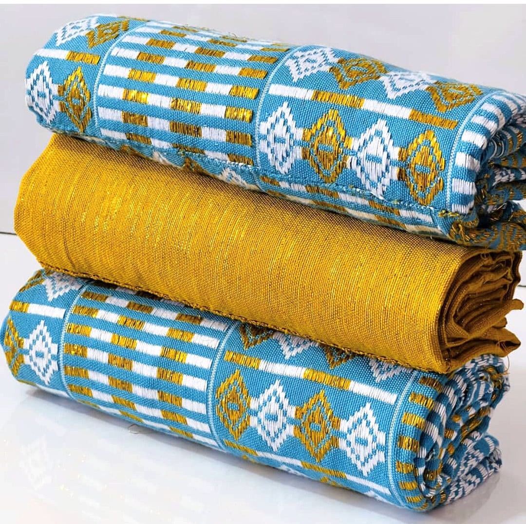 Blue,gold & White Authentic Kente 6 Yards Genuine Ghana Handwoven Kente ...