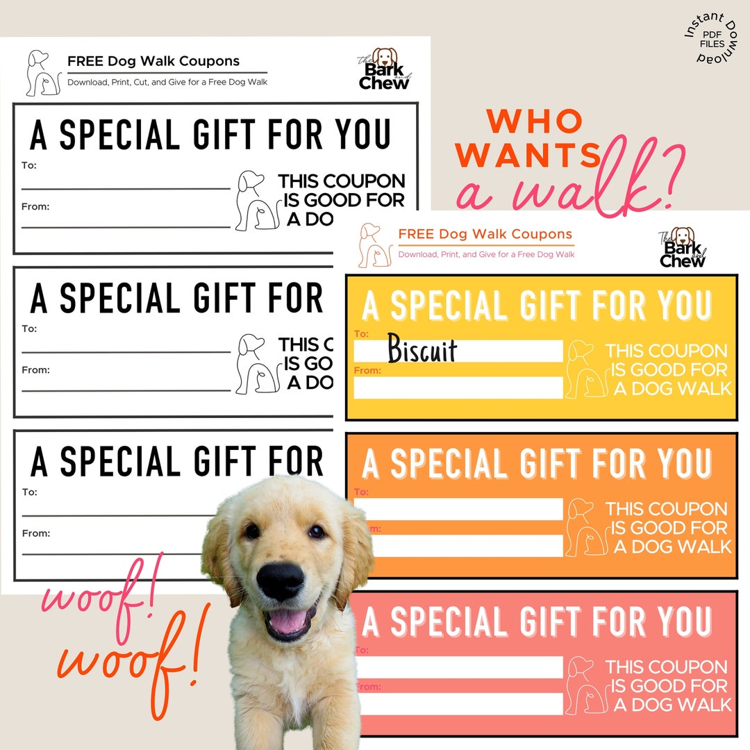 Dog Walk Coupon | One Free Walk Coupon | Dogs | Puppies | Dog Printable ...