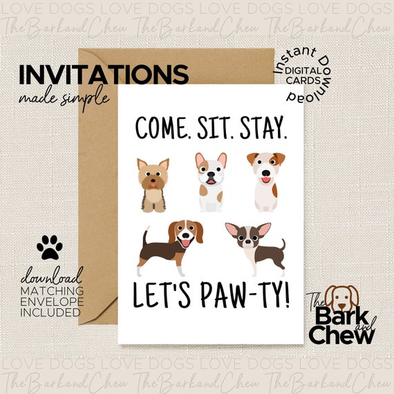 Come. Sit. Stay. Let's Paw-Ty Dog Party Invitations Dog | Etsy