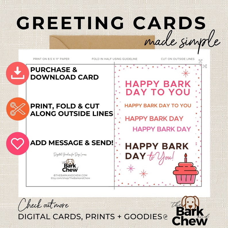 Happy Bark Day | Dog Birthday Card | Gotcha Day | Dogs | Pink ...