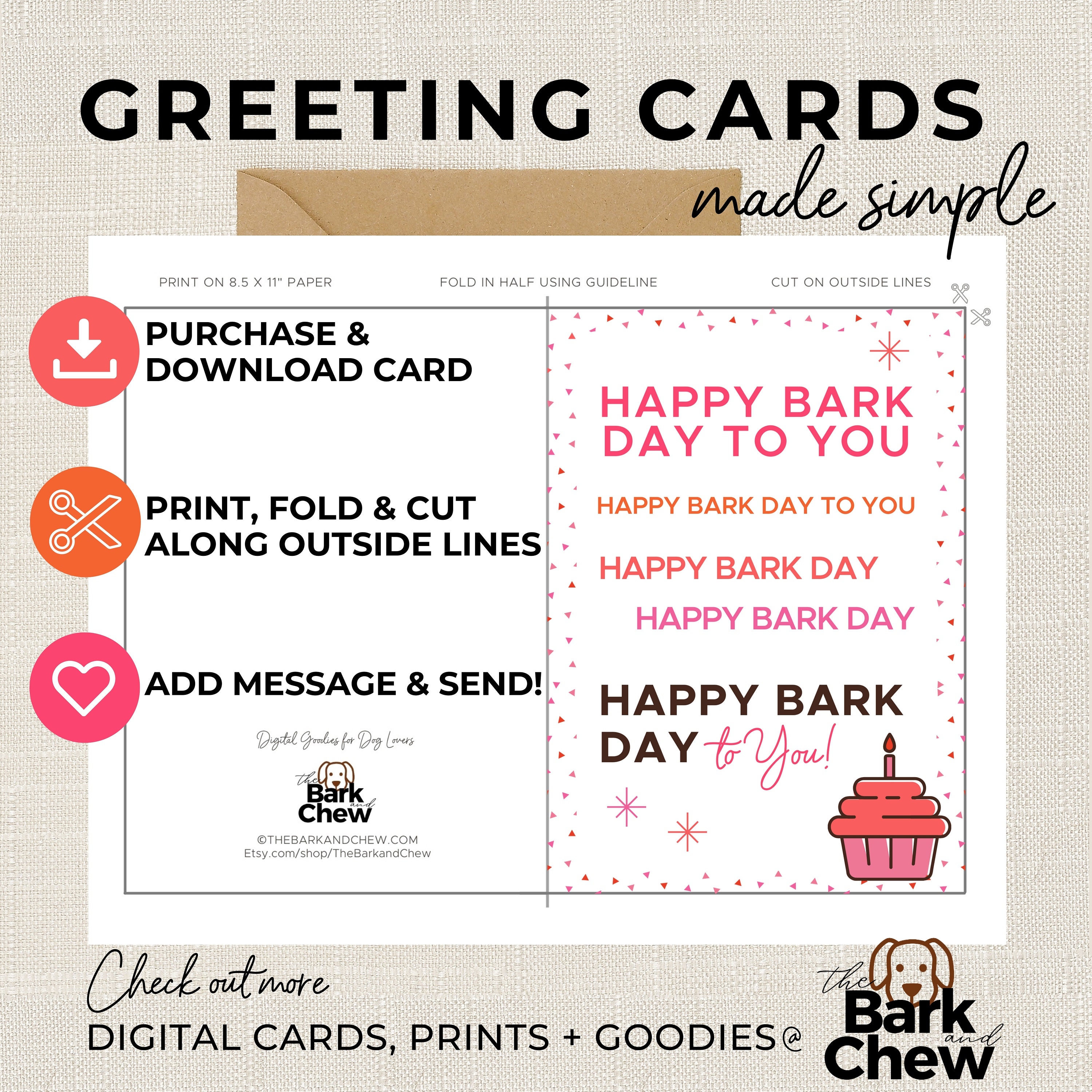 Happy Bark Day | Dog Birthday Card | Gotcha Day | Dogs | Pink ...