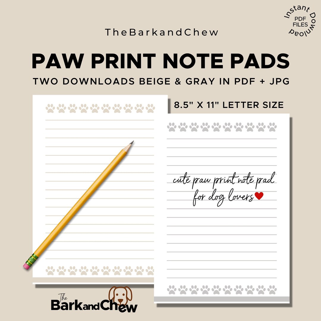 Dog Stationary | Notepad | Dog Notepad | Dog Paw Prints | Dog Notepad Paw Prints | Beige | Tan ...