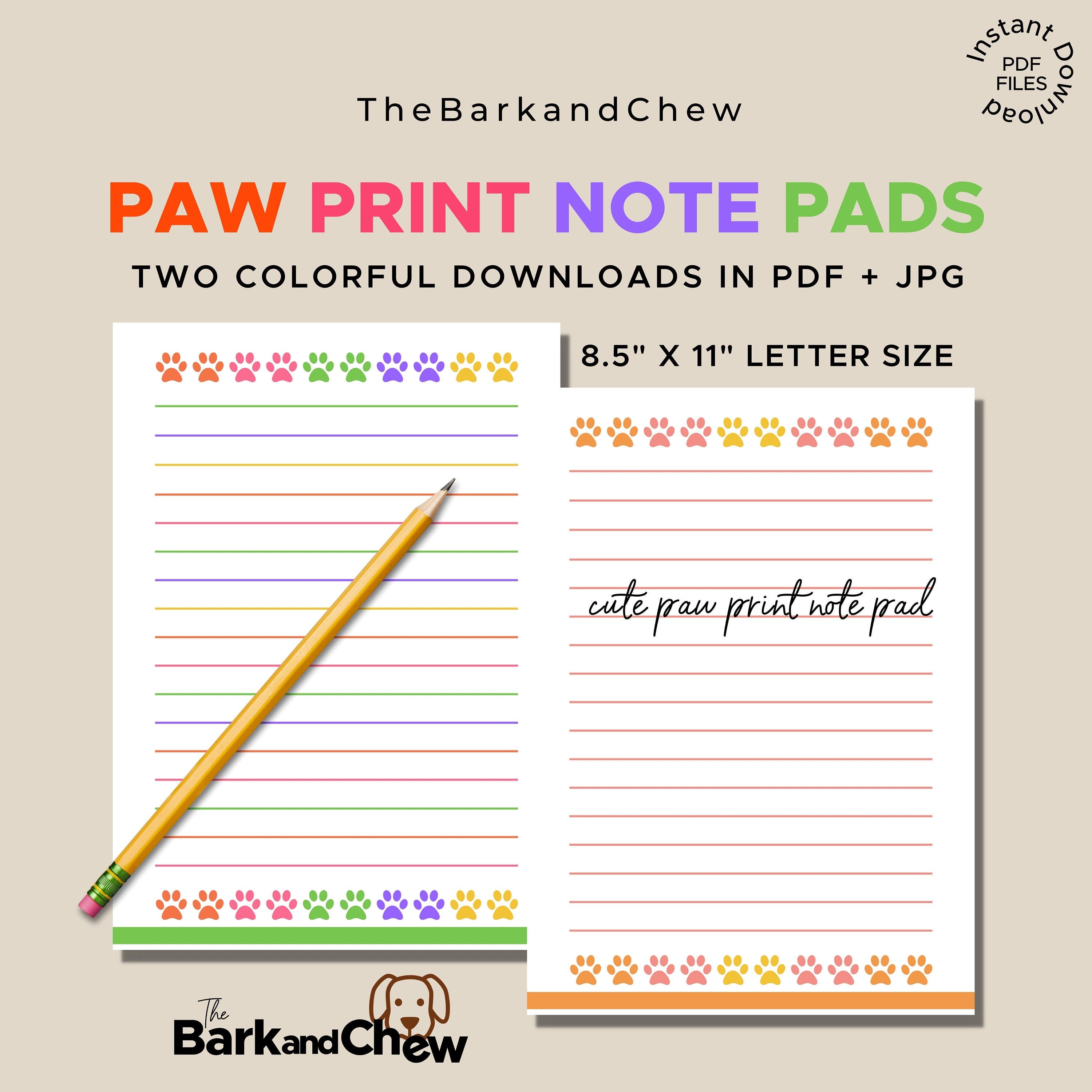 Dog Stationary Notepad Dog Notepad Dog Paw Prints Dog Notepad Paw ...