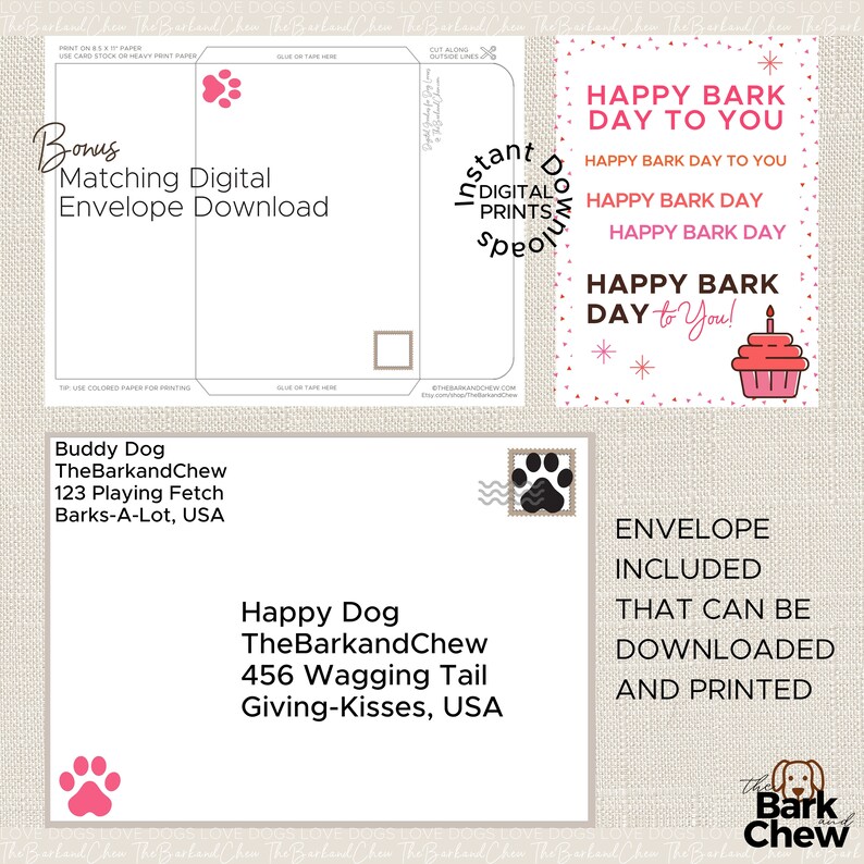 Happy Bark Day | Dog Birthday Card | Gotcha Day | Dogs | Pink ...