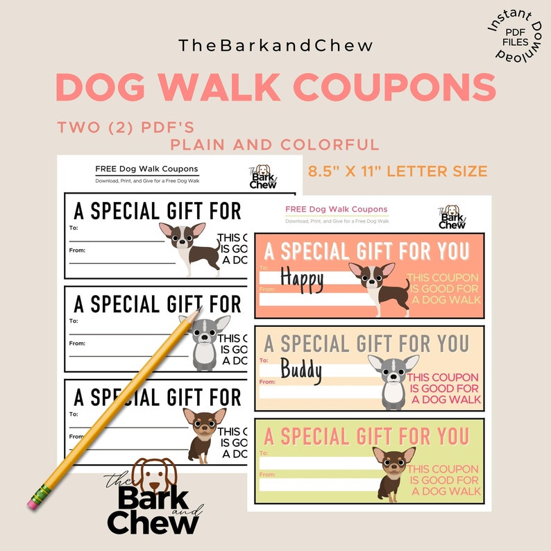 Dog Walk Coupons Dogs Dog Printable Coupon Dog Walk - Etsy