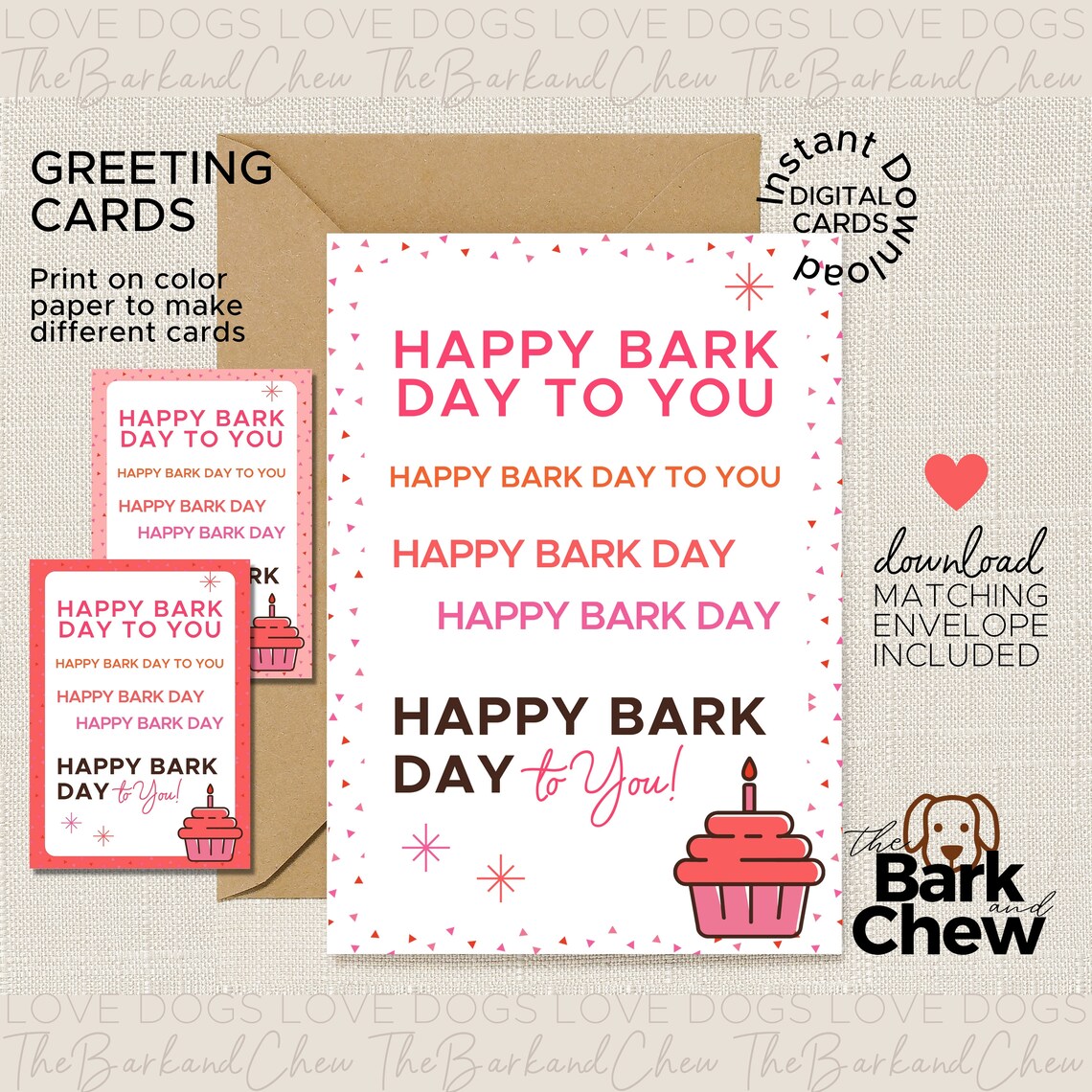 Happy Bark Day Dog Birthday Card Gotcha Day Dogs Pink Printable Card ...