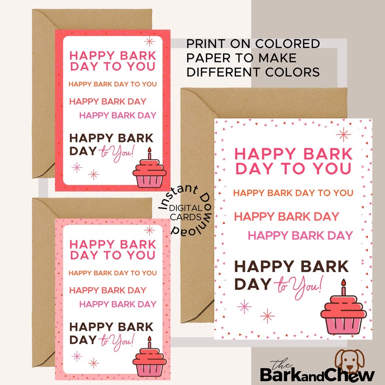 Happy Bark Day | Dog Birthday Card | Gotcha Day | Dogs | Pink ...