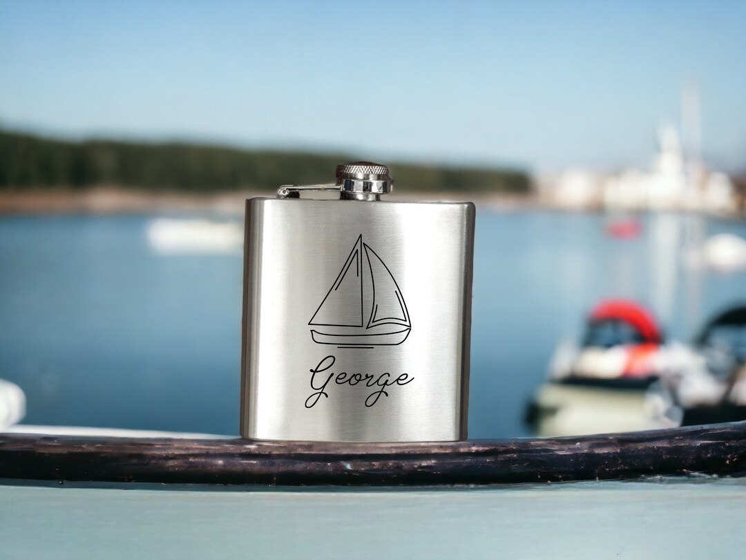 Custom Stainless Steel Flask 8 Oz, Sailboat Yacht Flask, Nautical Gift ...