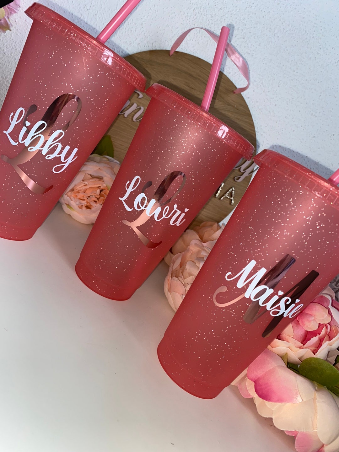 Pink Glitter Cup With Straw / Personalised Cup With Straw / Coffee Cup ...
