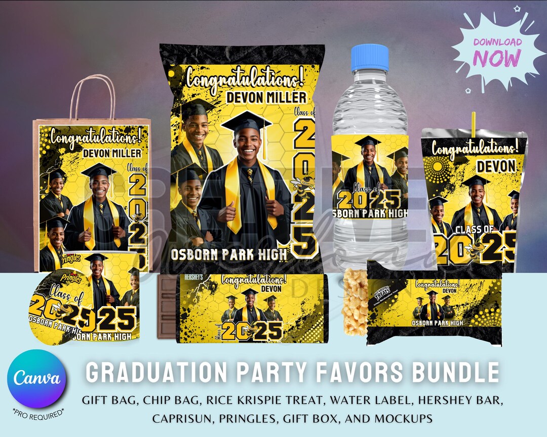 Yellow Graduation Party Favor Templates Bundle (digital Download) - Etsy