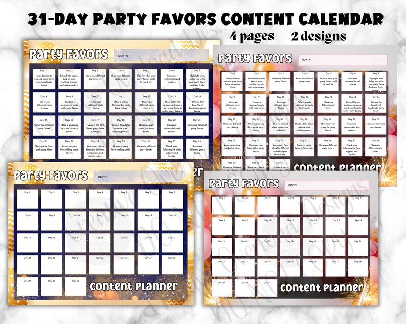 31-day Party Favors Content Calendar for Crafters. Social Media Posting ...