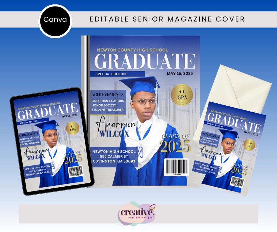 2025 Senior Graduation Magazine Cover L Editable Canva Templates Bundle ...