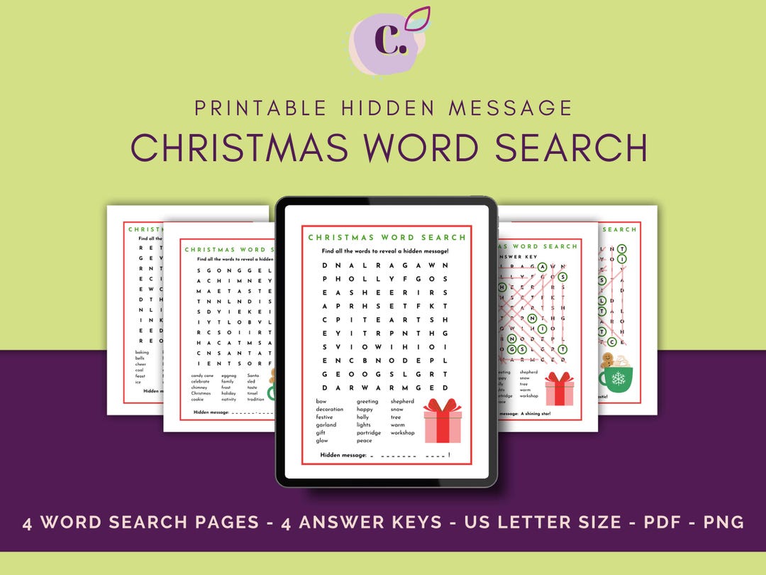 Christmas Hidden Message Word Search L Printable 4 Pack L US Letter - Etsy
