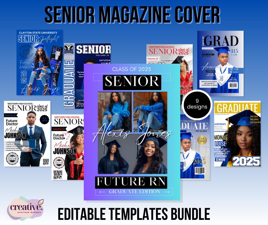 2025 Senior Graduation Magazine Cover L Editable Canva Templates Bundle ...