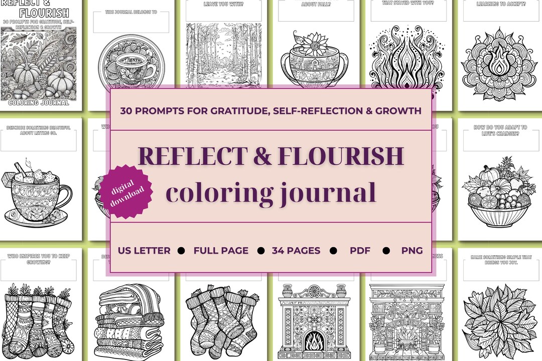 Reflect & Flourish Gratitude Coloring Journal L Printable L US Letter L ...