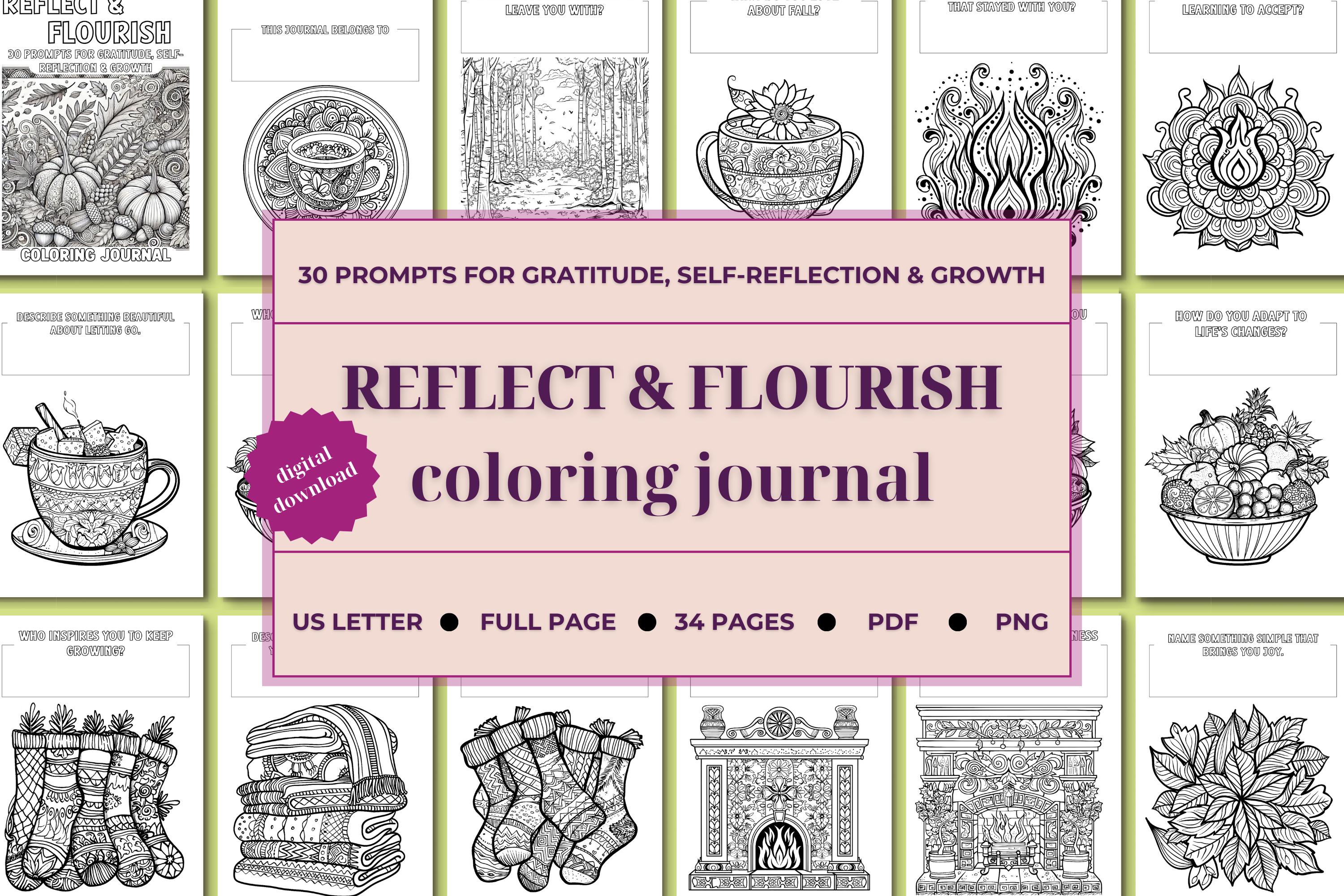 Reflect & Flourish Gratitude Coloring Journal L Printable L US Letter L ...