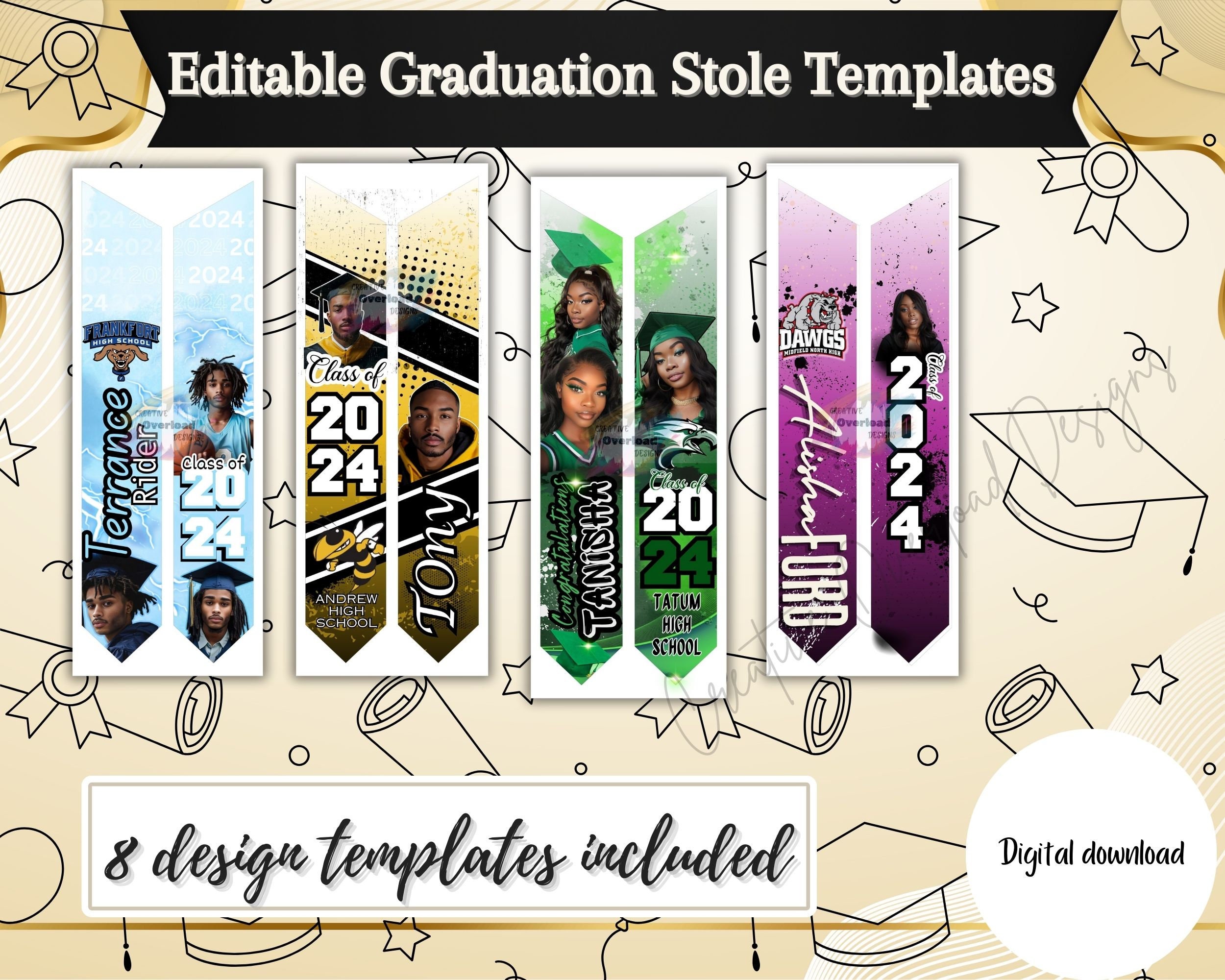 Editable Custom Graduation Stole Templates - Etsy