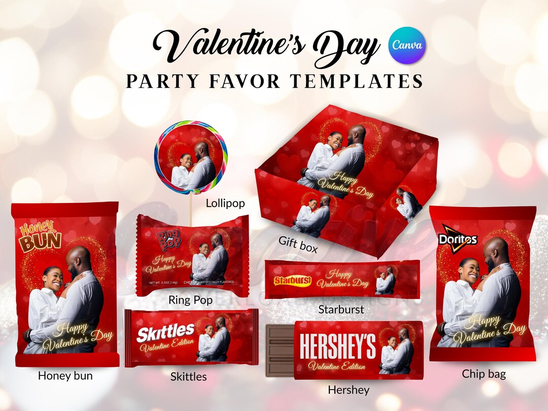 Editable Valentine’s Day Party Favor Templates With Custom Photo L ...