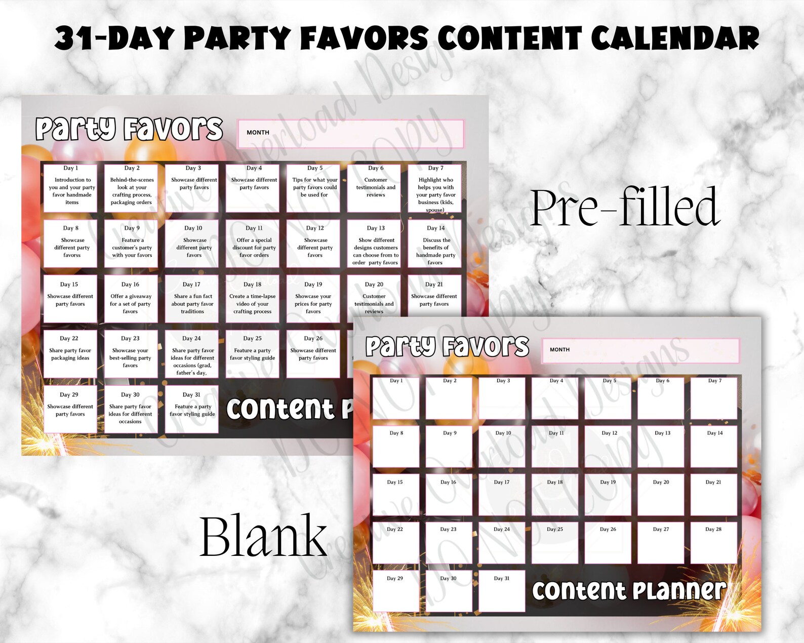 31-day Party Favors Content Calendar for Crafters. Social Media Posting ...