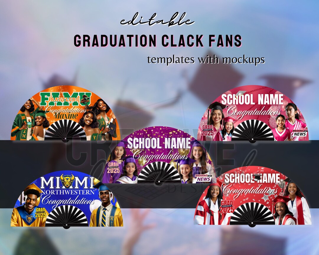 Editable Luxury Grad Clack Fan Templates Bundle W/ Mockups L Instant ...