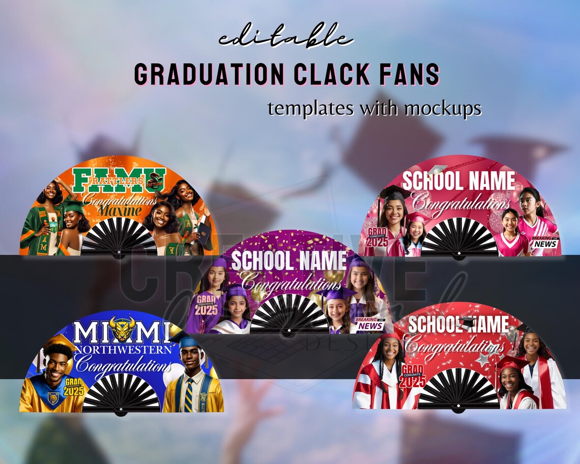 Editable Luxury Grad Clack Fan Templates Bundle W/ Mockups L Instant ...